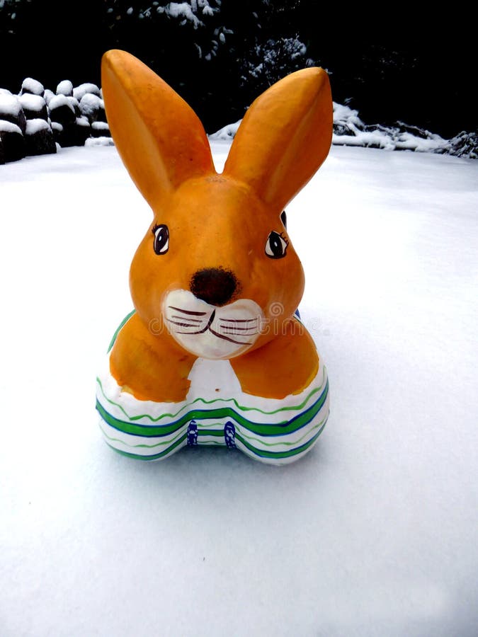 Easter Bunny in the Snow with Copy Space for Text Happy Easter Stock ...