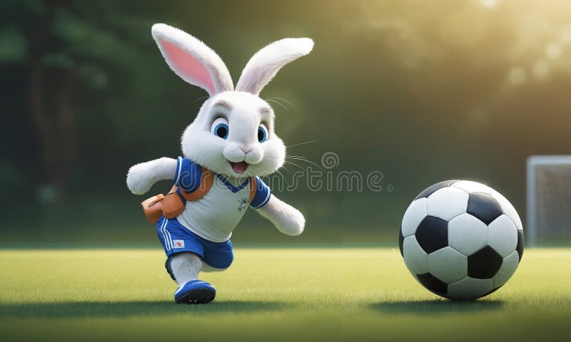 Easter Bunny with Soccer Ball on the Field. 3D Rendering Stock ...
