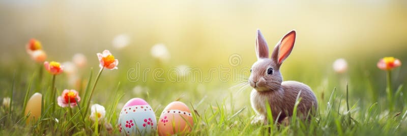 Easter Bunny Soft Toy in Green Grass Painted Eggs, Sunny , Egg Hunt ...