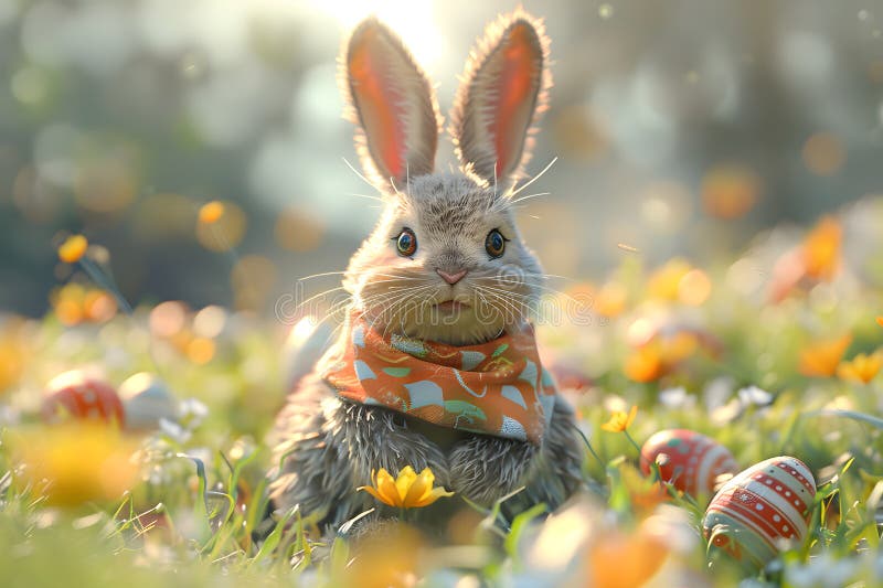 The Easter Bunny in a Spring Field. 3D Rendering, Illustration Stock ...