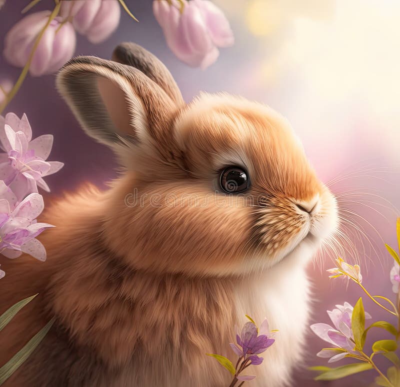 Easter Bunny with Spring Flowers. Created with Generative AI Technology ...