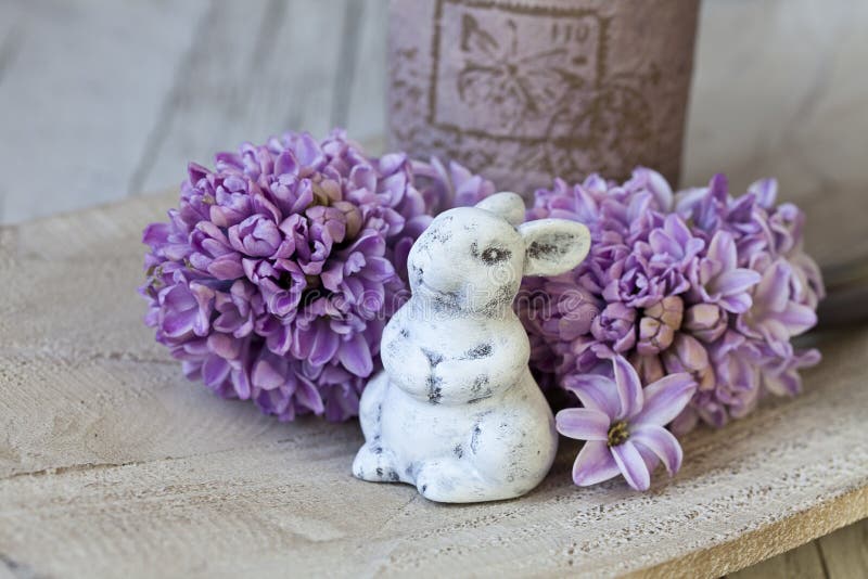 Easter Bunny and Spring Flowers Stock Photo - Image of symbol, purple ...