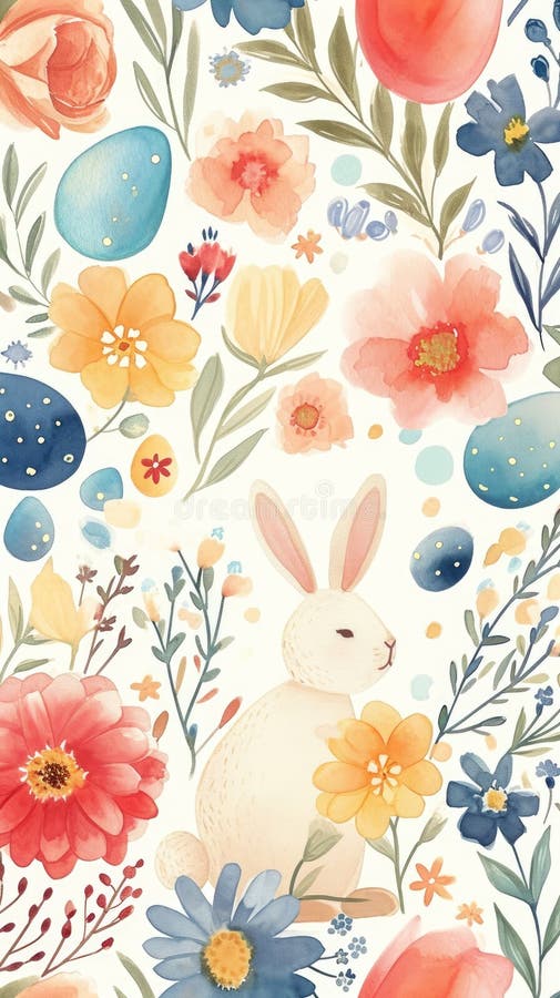 Easter Bunny in Spring Watercolor. Watercolor of a Bunny among Flowers ...