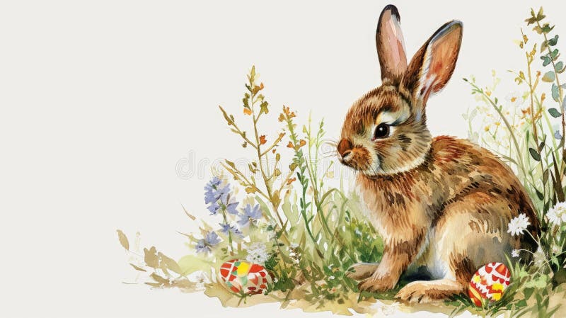 Easter Bunny in Spring Watercolor. Watercolor of a Bunny among Flowers ...