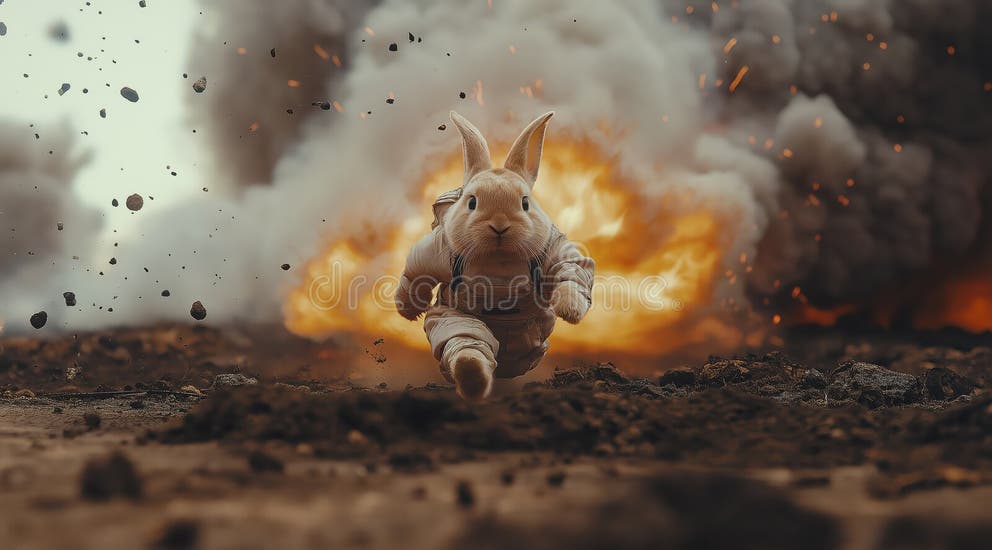 Easter Bunny Sprinting from a Massive Explosion Stock Photo - Image of ...