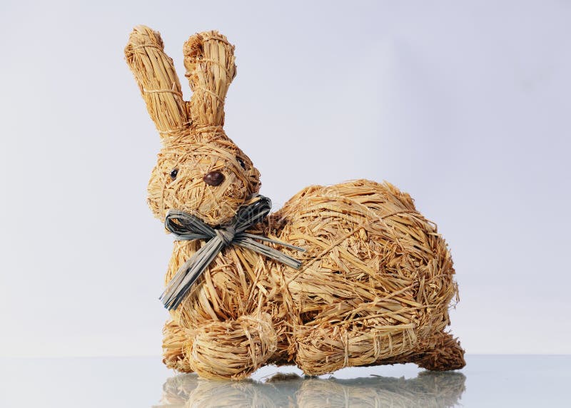 Easter Bunny from Straw with Flower Decoration Stock Photo - Image of ...