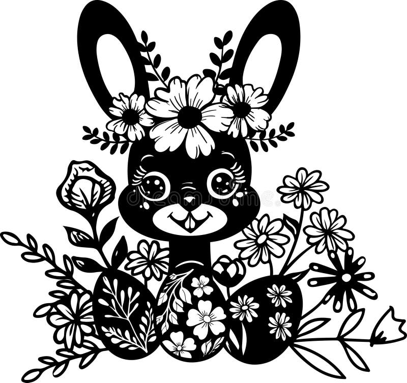 Easter Bunny SVG Cut File Rabbit with Flowers Stock Vector ...