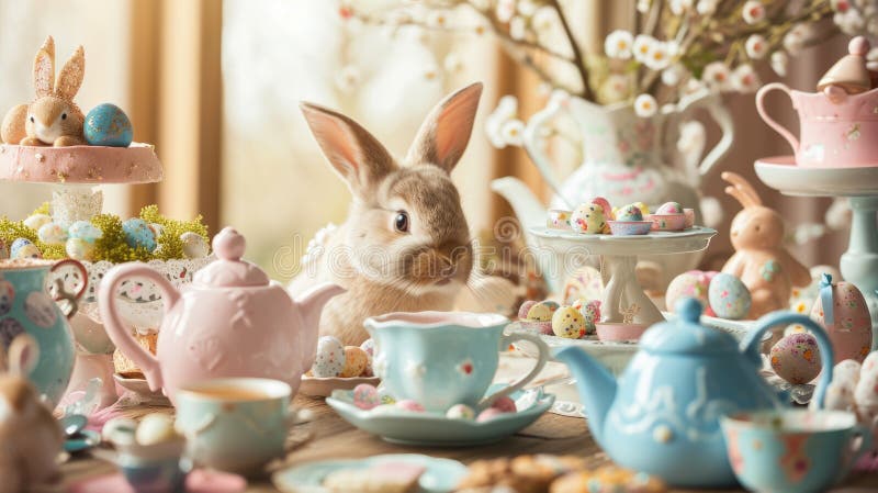 Easter Bunny Tea Party Setup. a Whimsical Tea Party Setup Featuring an ...