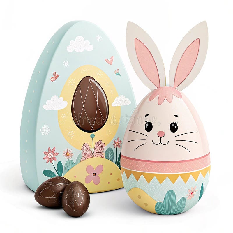 Easter Bunny Themed Chocolate Egg Packaging with Soft Pastels Stock ...