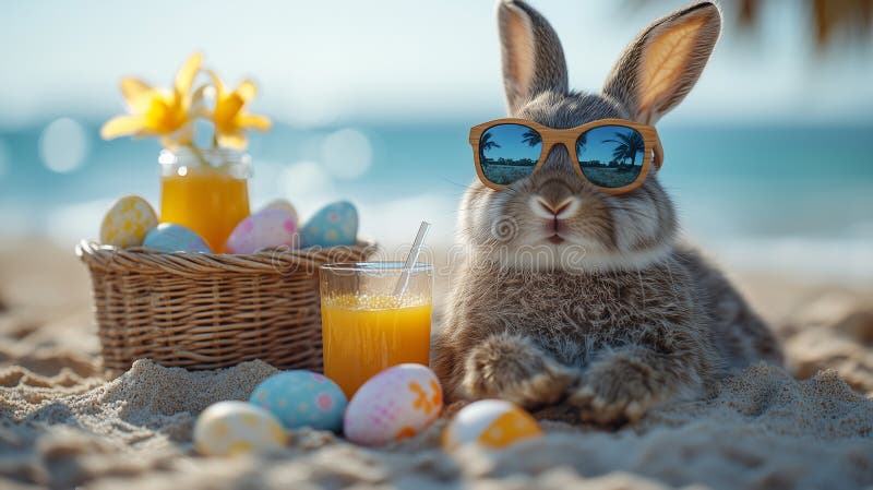 Easter Bunny on Tropical Vacation. Stock Image - Image of mammal, bird ...