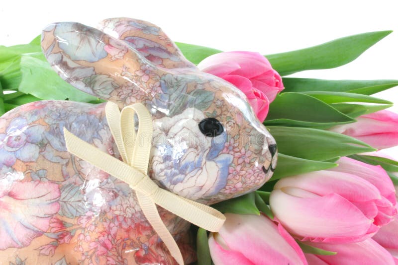 Easter Bunny with Tulips stock photo. Image of bunch, pink - 4528558