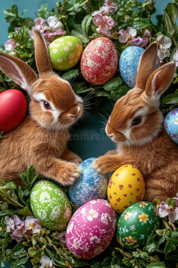 Easter Bunny Twins stock photo. Image of decorations - 362157316