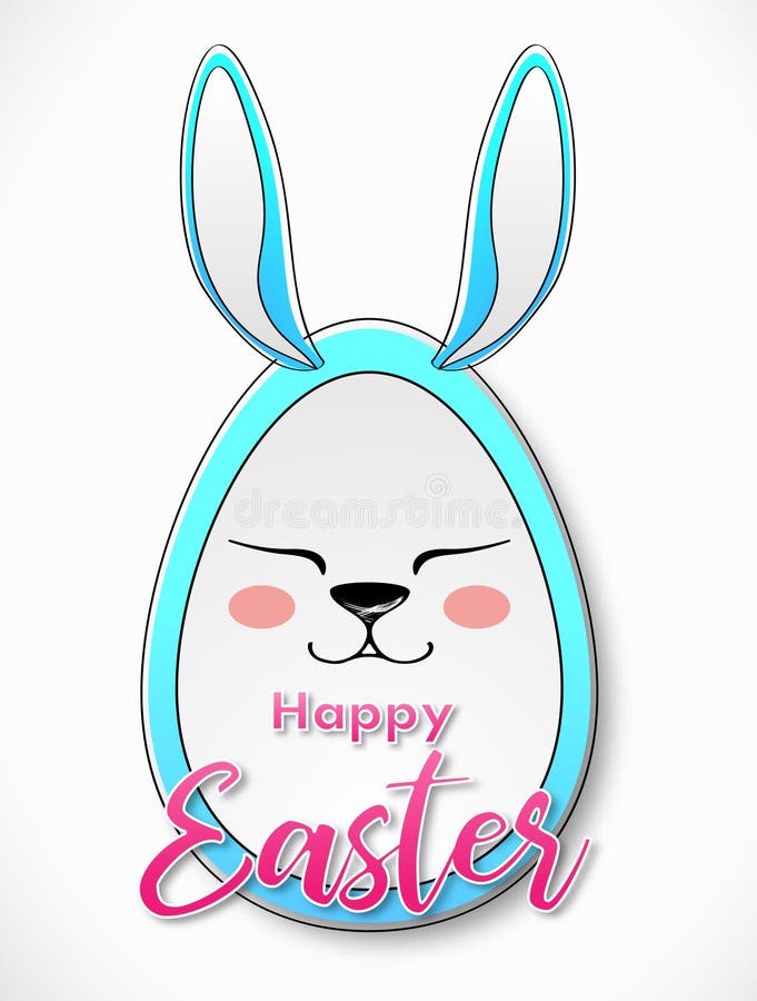 Happy Easter. Vector Greeting Card with Rabbit Cute Nose and Smile ...