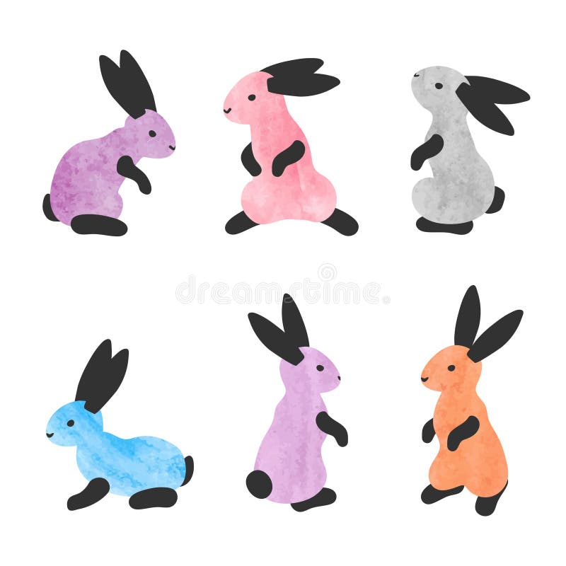 Easter Bunny. Vector Set of Cute Colorful Rabbits Stock Vector ...