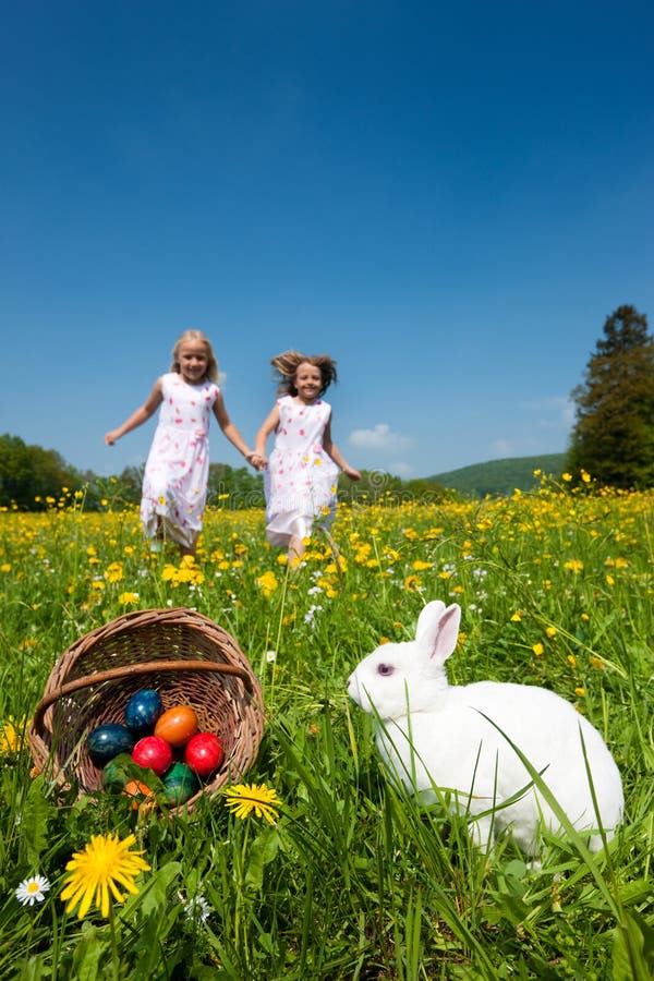 Easter Bunny Watching the Egg Hunt Stock Photo - Image of rabbit ...