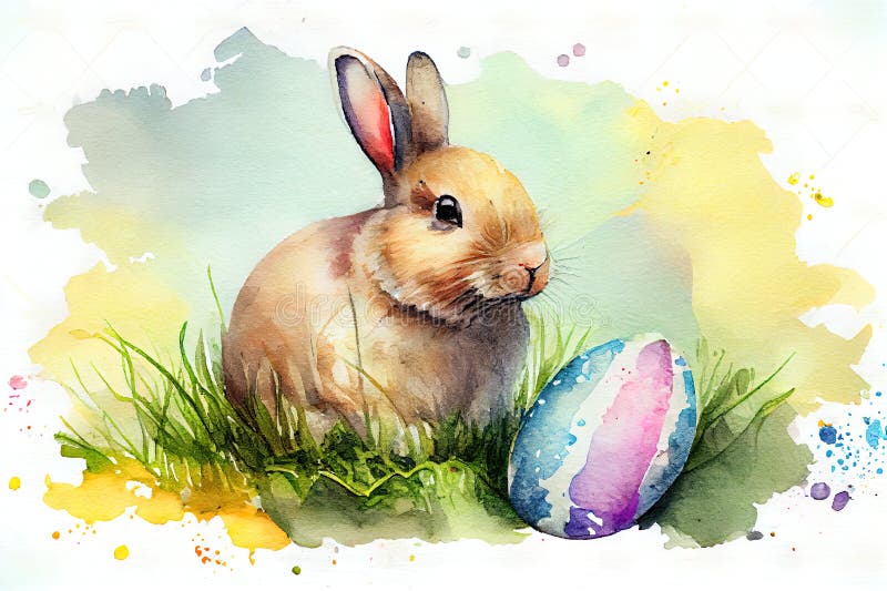 Easter Bunny Watercolor Background. AI Generated Stock Illustration ...