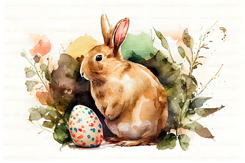 Easter Bunny Watercolor Background. AI Generated Stock Illustration ...