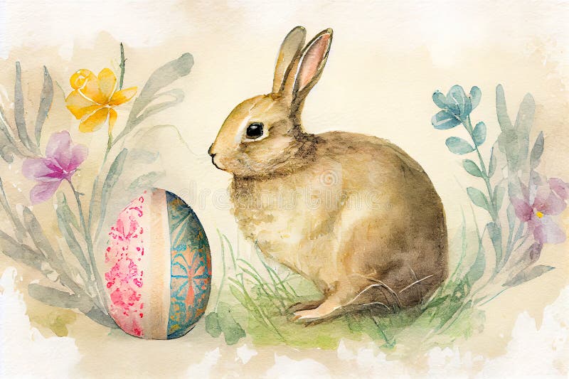 Easter Bunny Watercolor Background. AI Generated Stock Illustration ...