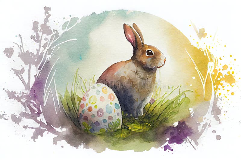 Easter Bunny Watercolor Background. AI Generated Stock Illustration ...