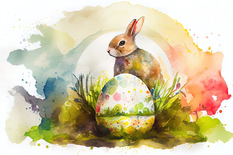 Easter Bunny Watercolor Background. AI Generated Stock Illustration ...