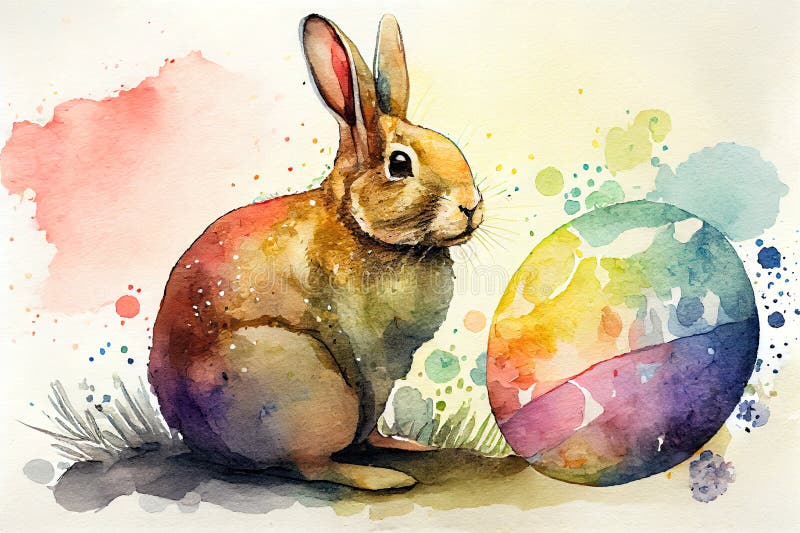 Easter Bunny Watercolor Background. AI Generated Stock Illustration ...