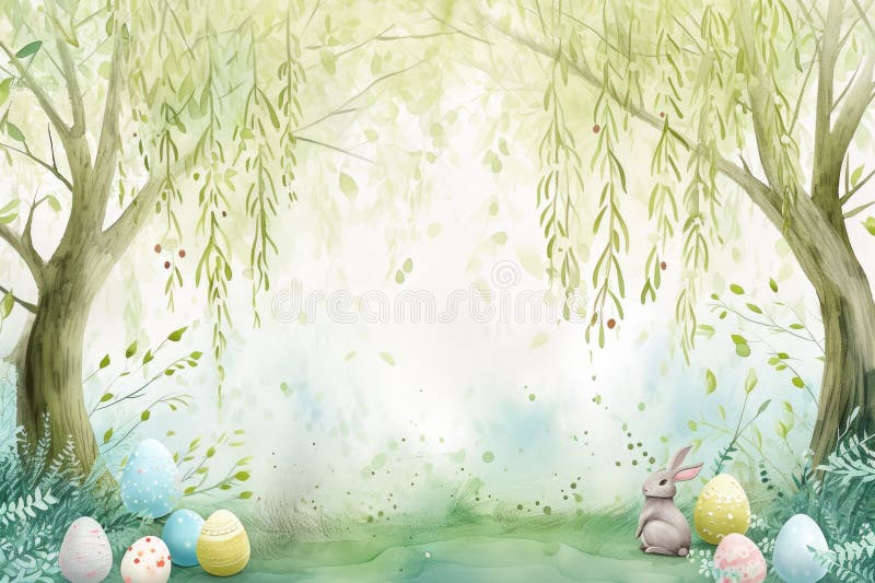 Easter Bunny in Watercolor Forest. a Serene Watercolor Setting with ...