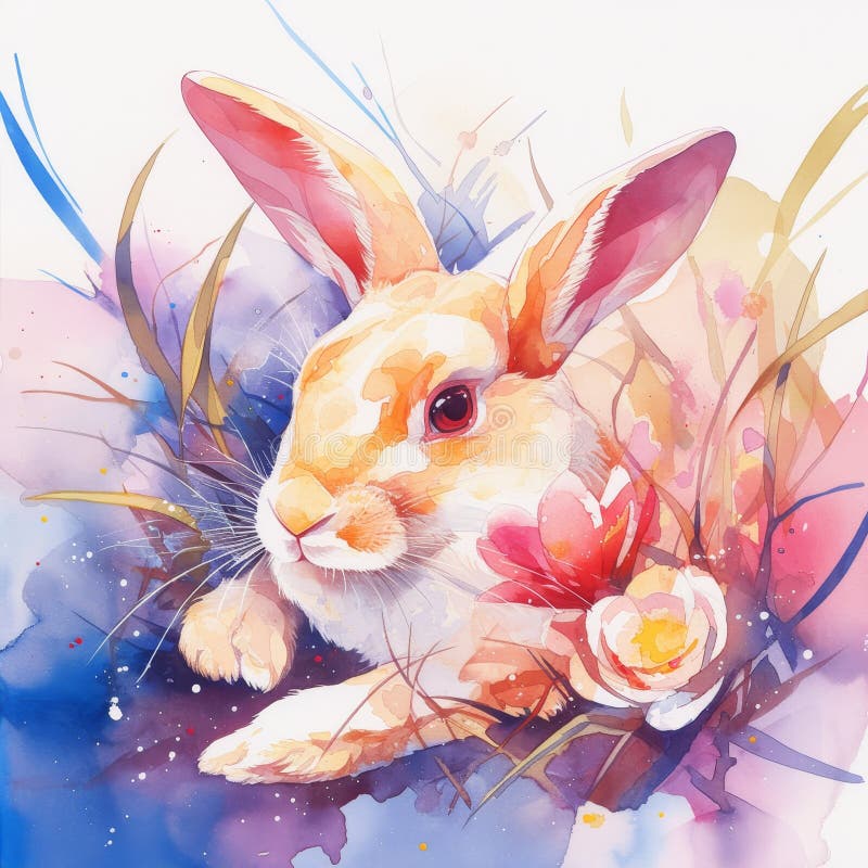 Easter Bunny Watercolor Illustration Stock Photo - Image of animal ...