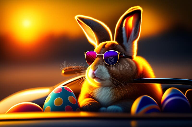 Easter Bunny Wearing Glasses with Easter Eggs Stock Illustration ...