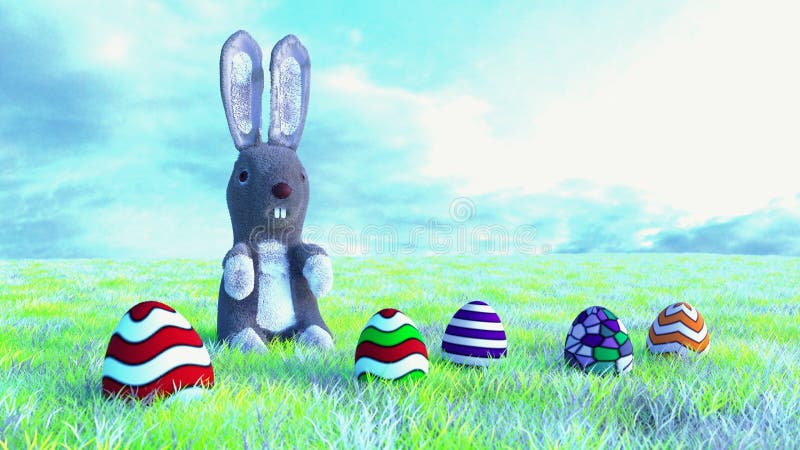 An Easter Bunny at Work 3d Rendering Stock Illustration - Illustration ...