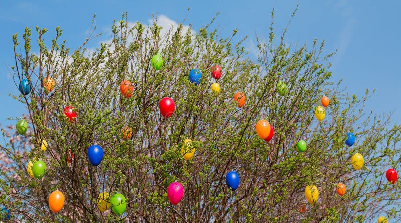 Easter Bush with Colorful Plastic Eggs Stock Photo - Image of custom ...