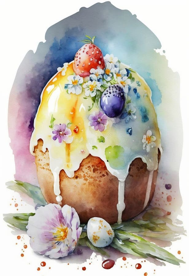 Easter Cake with Berries and Eggs. Easter Postcard Stock Illustration ...