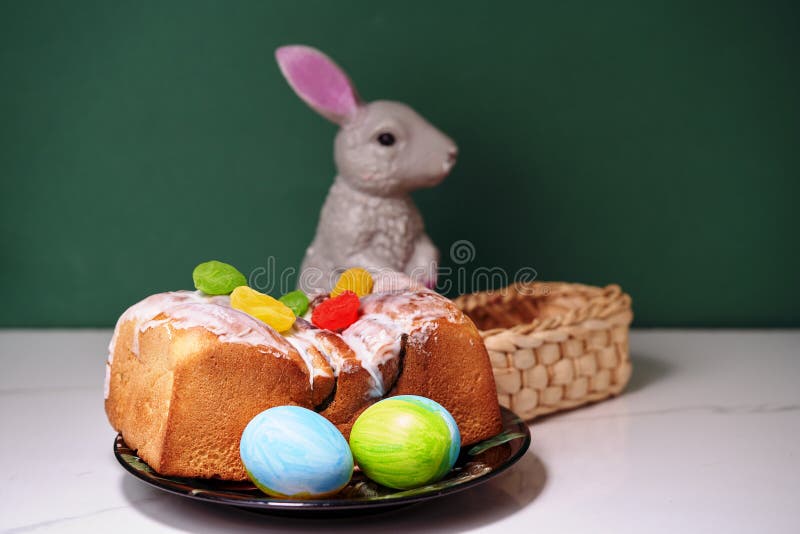 Easter Cake Colorful Eggs Next Gray Rabbit Stock Photos - Free ...