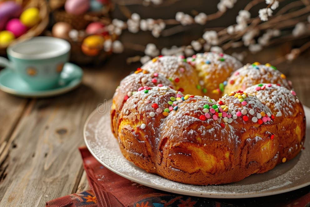 Easter Cake with Colorful Sprinkles and Willow Branches Stock Image ...