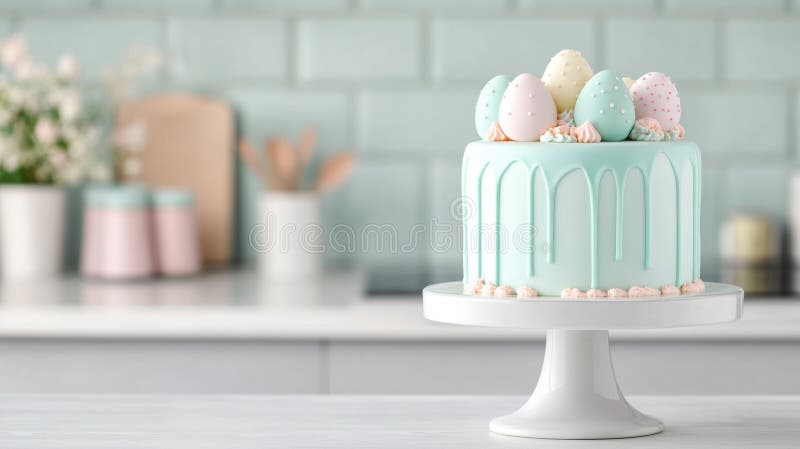 Easter Cake Display, Beautiful Pastel Easter Cakes on a White Table in ...