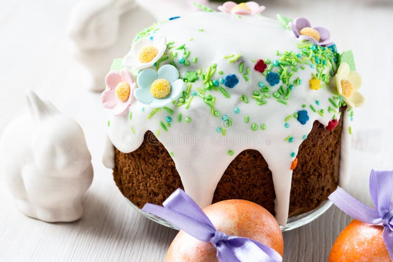 Easter Cake with Glace Icing and Decoration Stock Photo - Image of ...