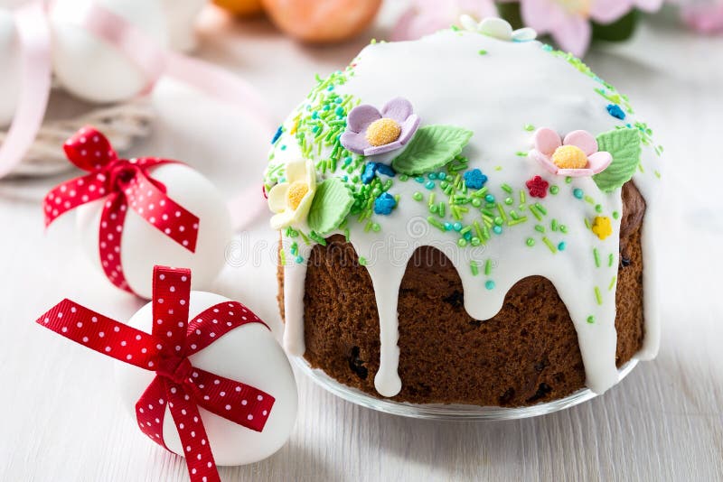 Easter Cake with Glace Icing and Decoration Stock Photo - Image of ...
