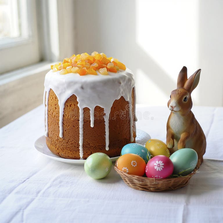 Easter Cake with Icing, Eggs and Bunny Decor Stock Image - Image of ...