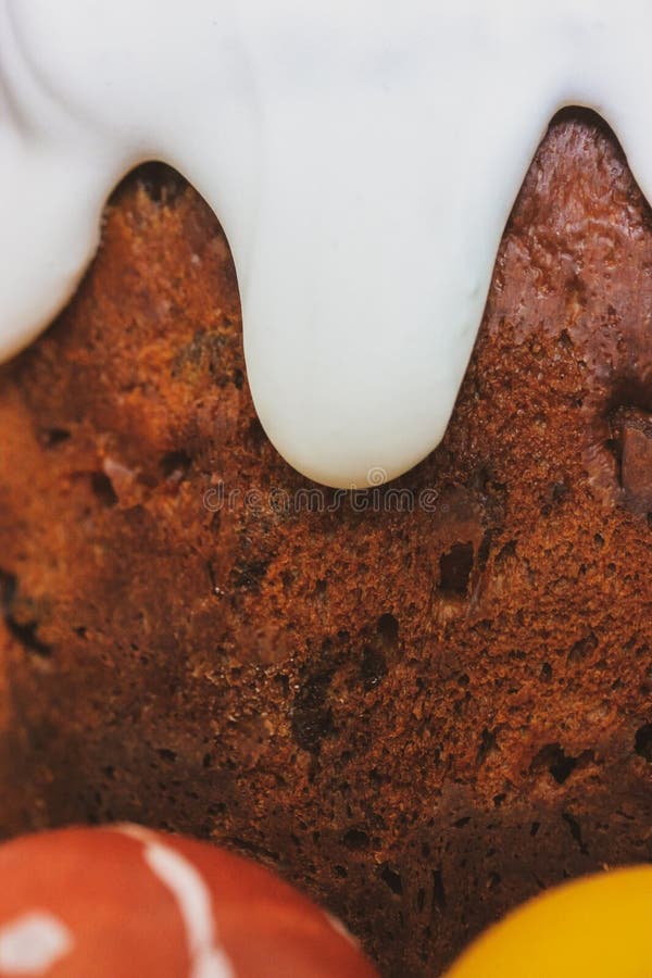 Easter Cake with Icing Flowing Down with Dyed Multicolored Easter Eggs ...