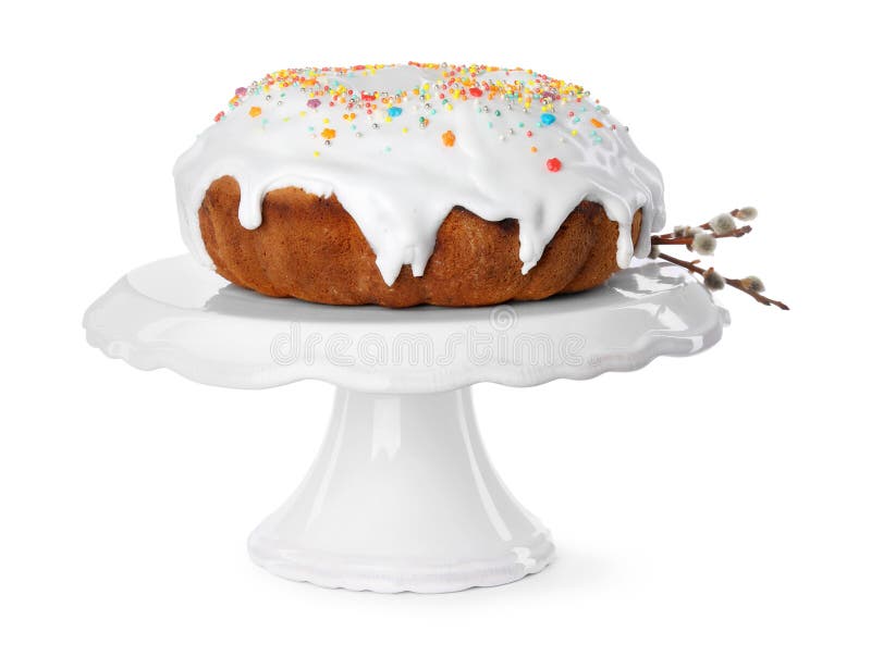 Easter Cake with Sprinkles and Willow Branches on White Stock Photo ...