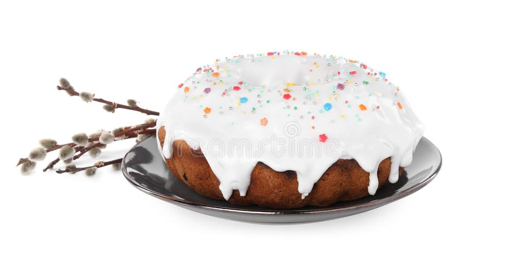 Easter Cake with Sprinkles and Willow Branches Isolated on White Stock ...