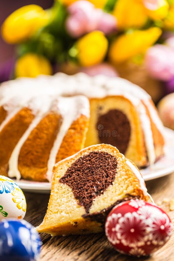 Easter Cake. Traditional Ring Marble Cake Withe Easter Decotation ...