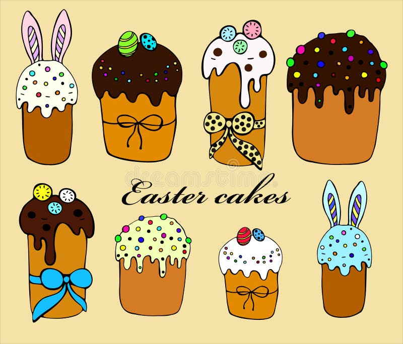 Easter Cake Set Easter Cakes with Icing Decorated with Confectionery ...