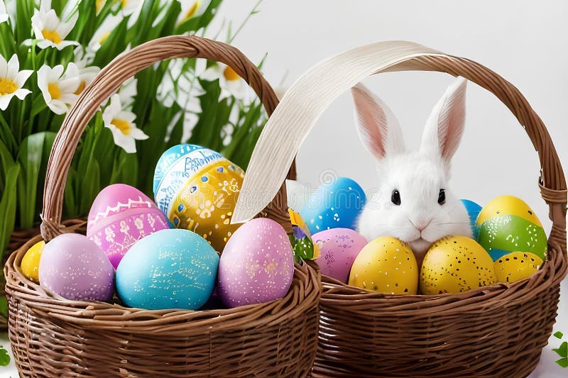 Easter Calendar Date with Easter Egg, Basket and Rabbit Stock ...