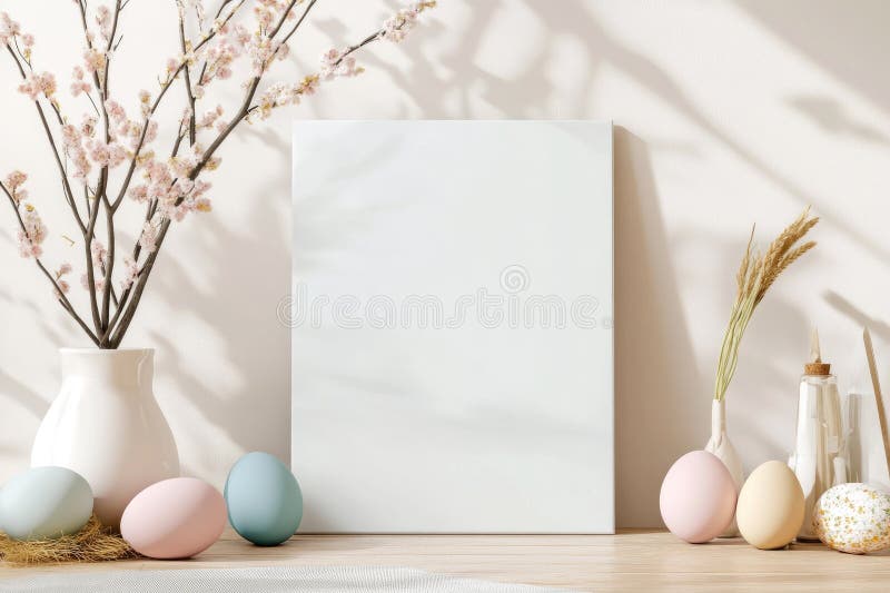 Easter Canvas Print Mockup with Pastel Decor and Eggs for Festive ...