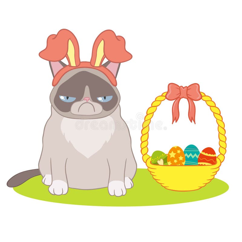 Easter Card With A Basket And A Cat Stock Vector - Image: 38841479