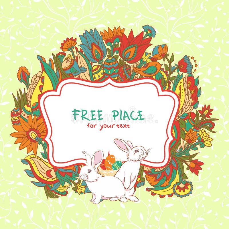 Easter Card with Bird and Rabbit Stock Illustration - Illustration of ...
