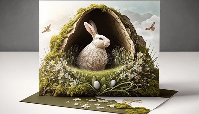 Easter Card with Easter Bunny in the Rabbit Hole Stock Illustration ...