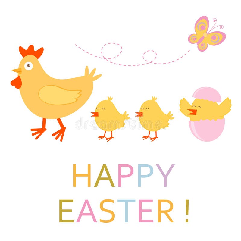 Easter Card with Chicken and Chicks Stock Vector - Illustration of ...