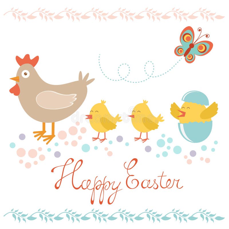 Easter Card with Chicken and Chicks Stock Vector - Illustration of ...