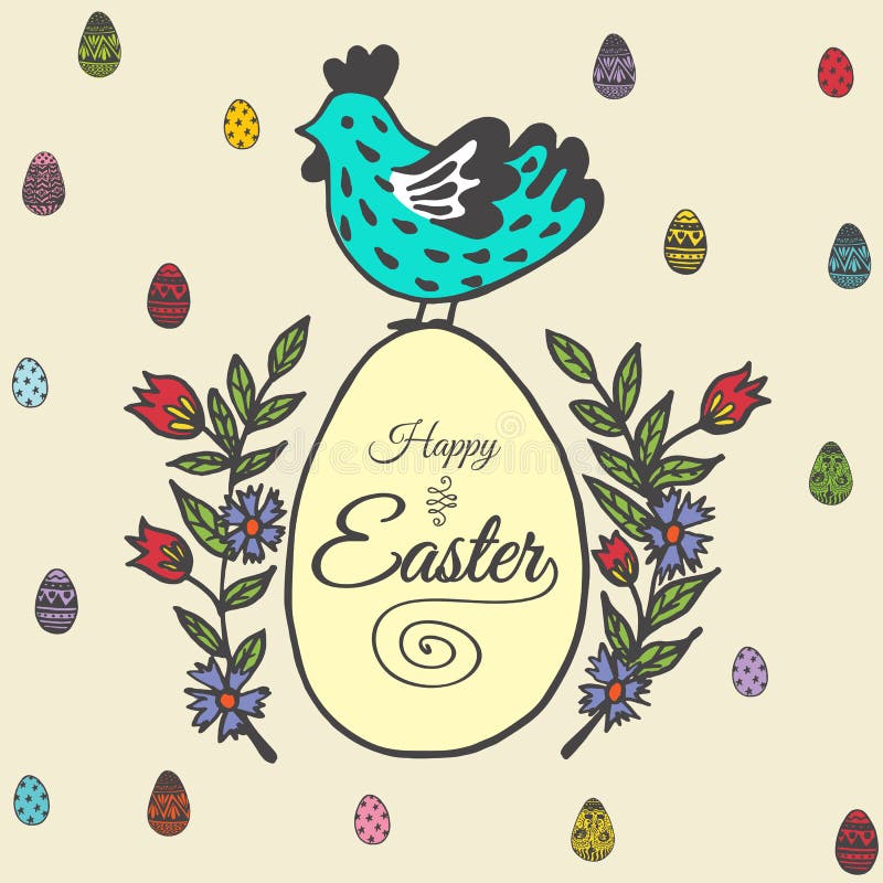 Easter Card with Chicken and Egg Stock Illustration - Illustration of ...